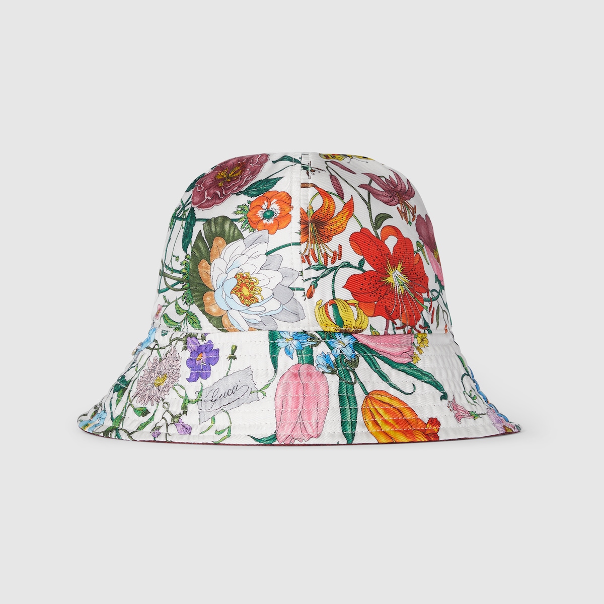 Reversible printed silk bucket hat in white | GUCCI® US