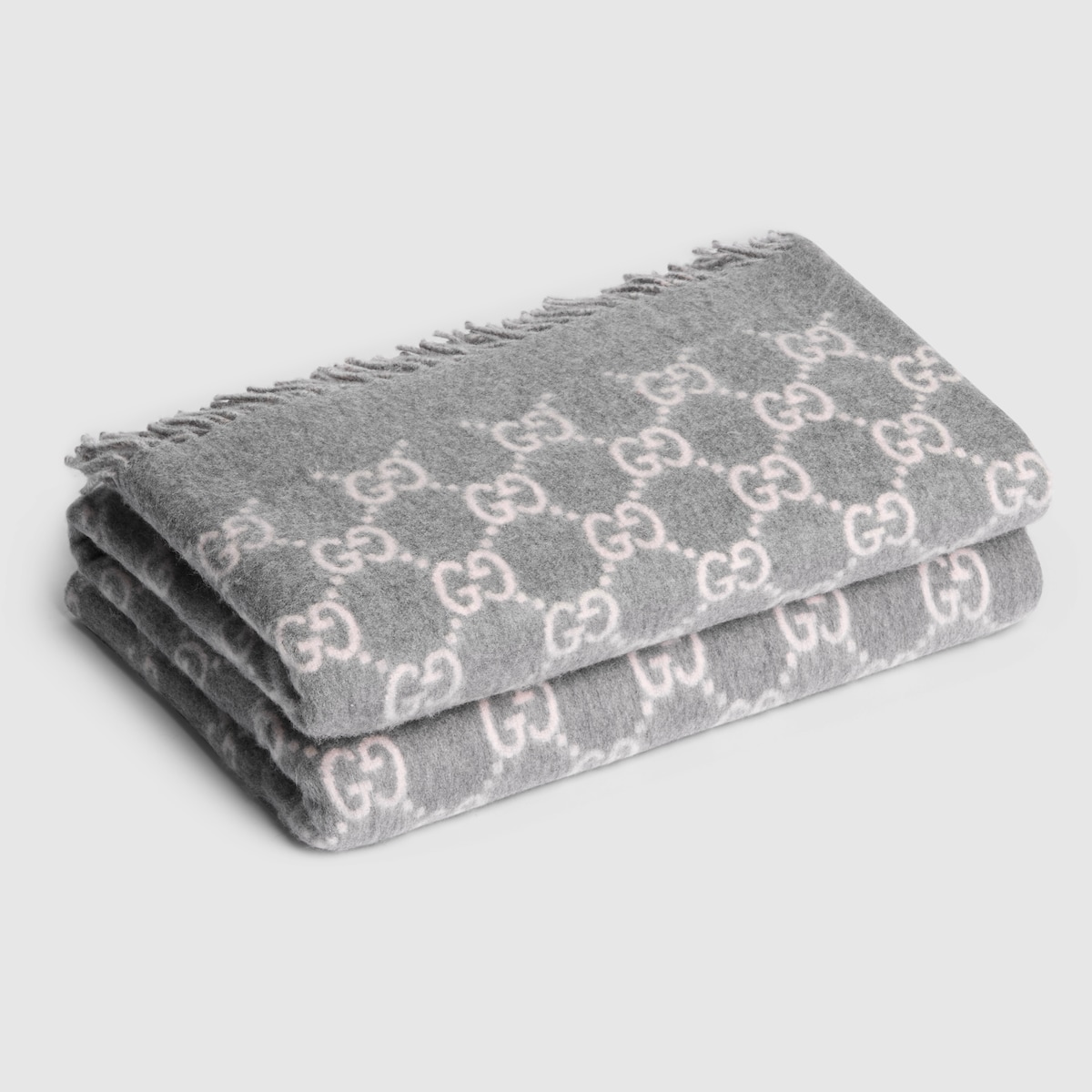 Reversible GG wool and cashmere blanket in grey and pink GG wool ...