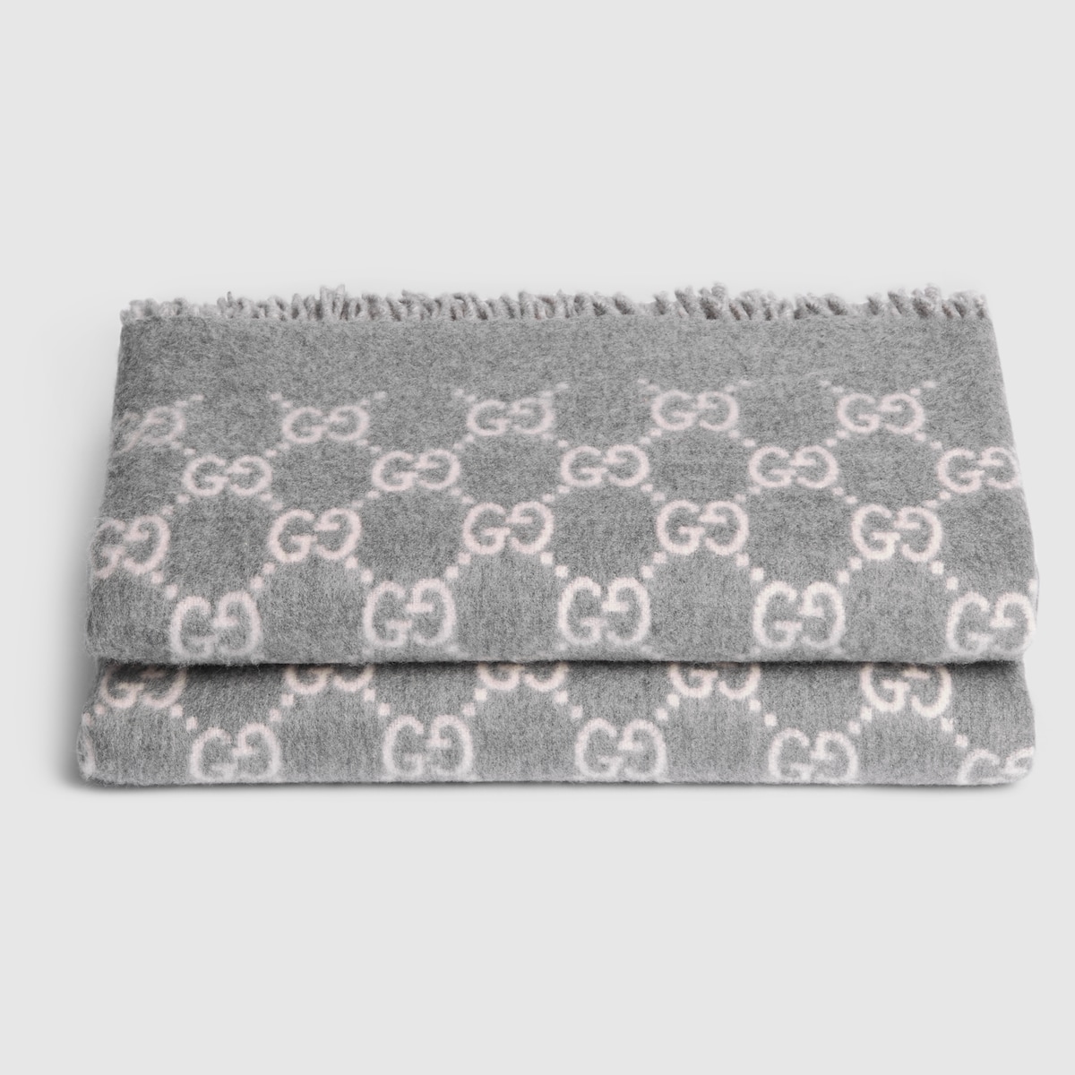 Reversible GG wool and cashmere blanket in grey and pink GG wool ...
