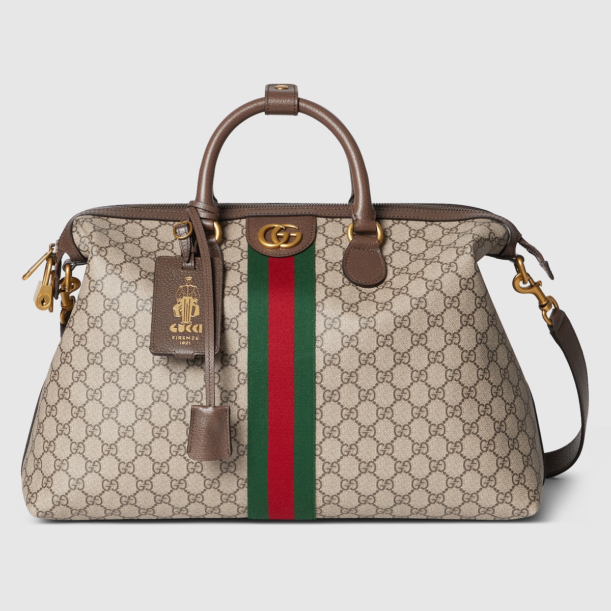 Gucci Savoy medium duffle bag in beige and dark brown fabric | GUCCI® AU