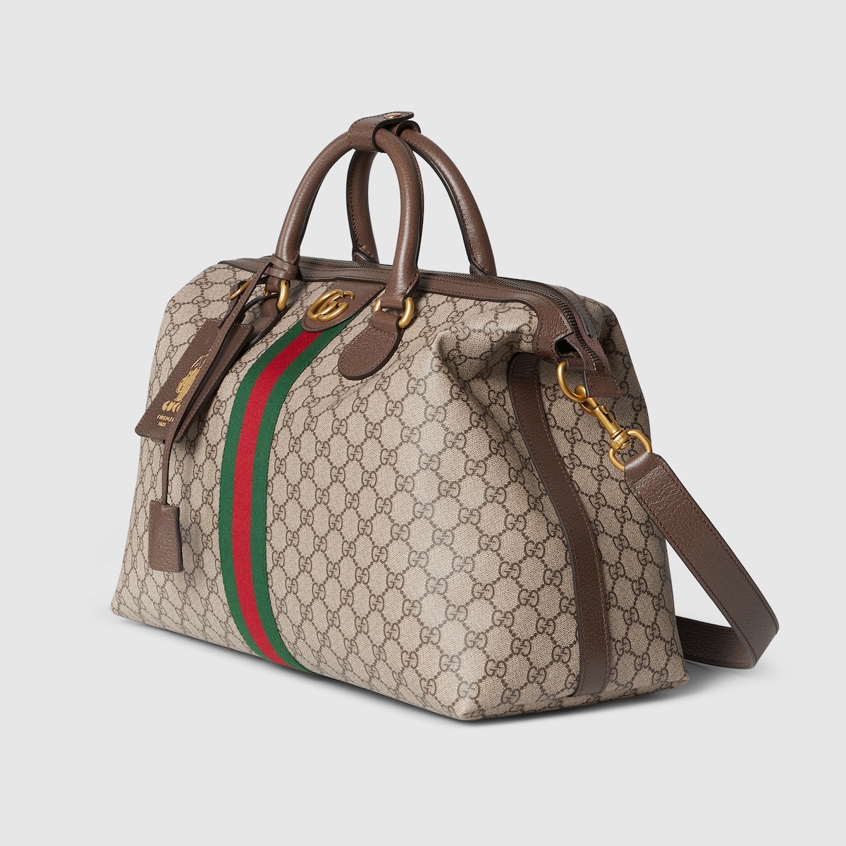 Gucci Savoy medium duffle bag in beige and dark brown fabric | GUCCI® FR