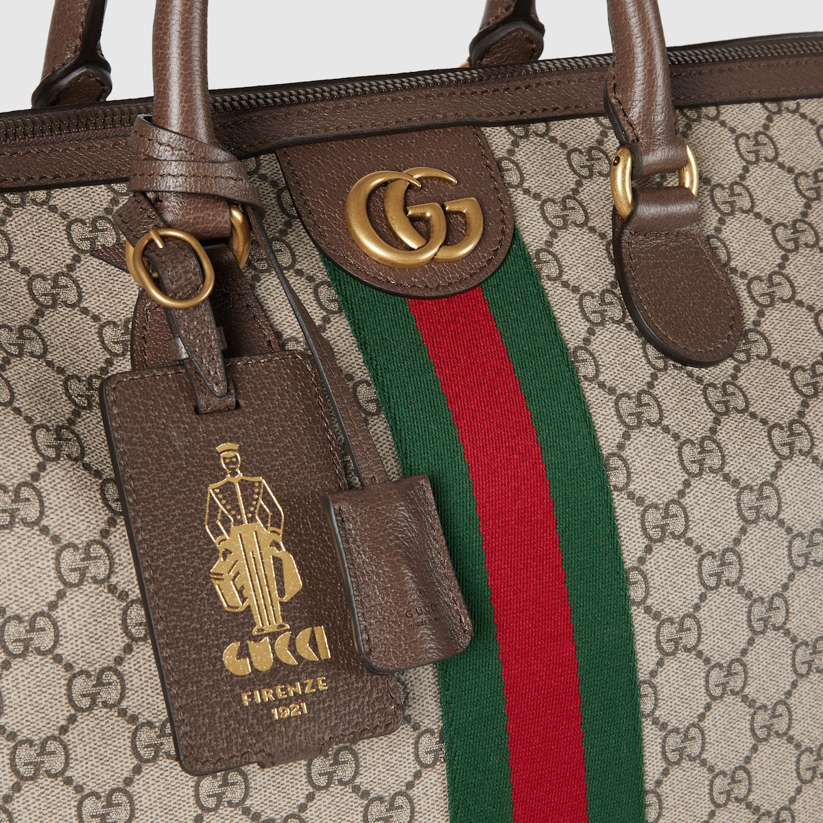 Gucci Savoy medium duffle bag in beige and dark brown fabric | GUCCI® AU
