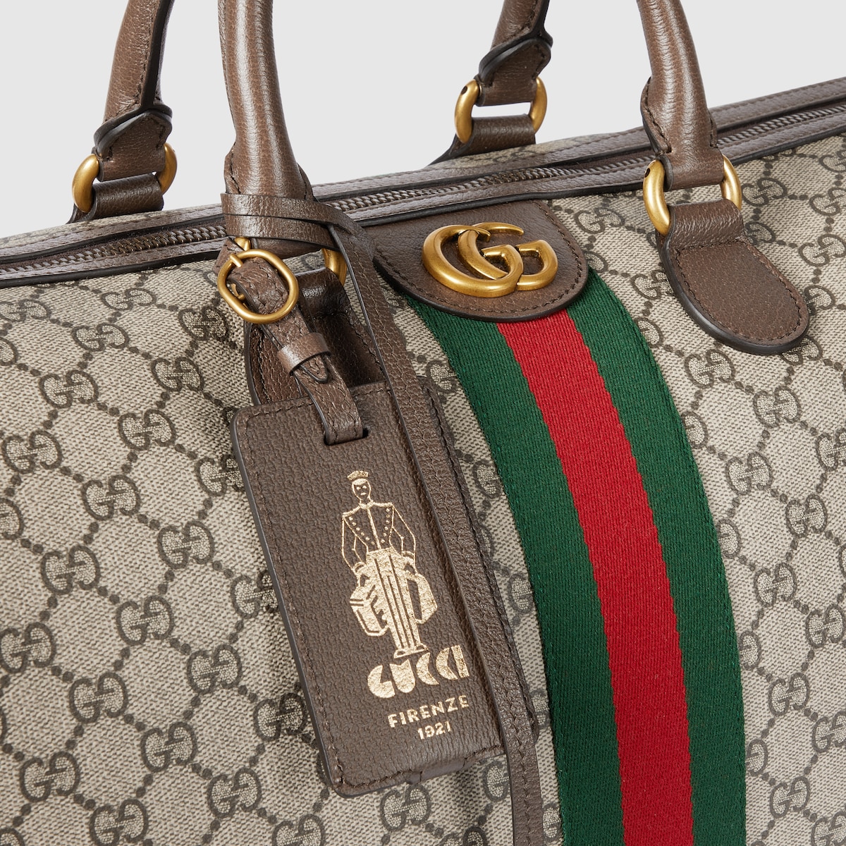 Gucci Savoy medium duffle bag in beige and dark brown fabric | GUCCI® US