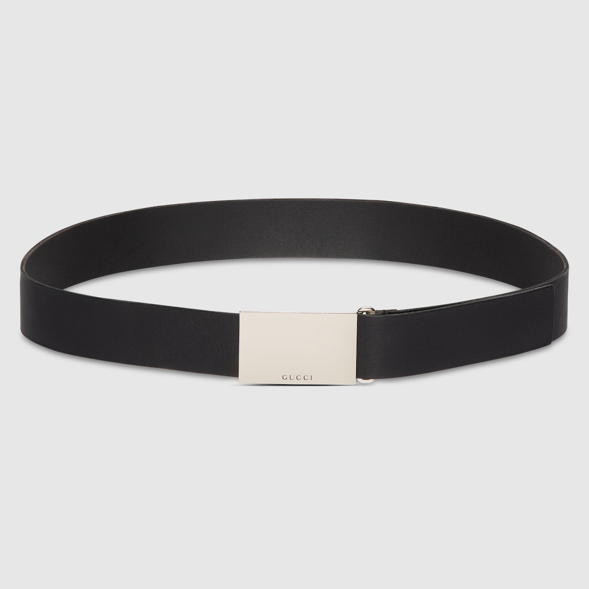 Belt with rectangular buckle in black leather | GUCCI® AE