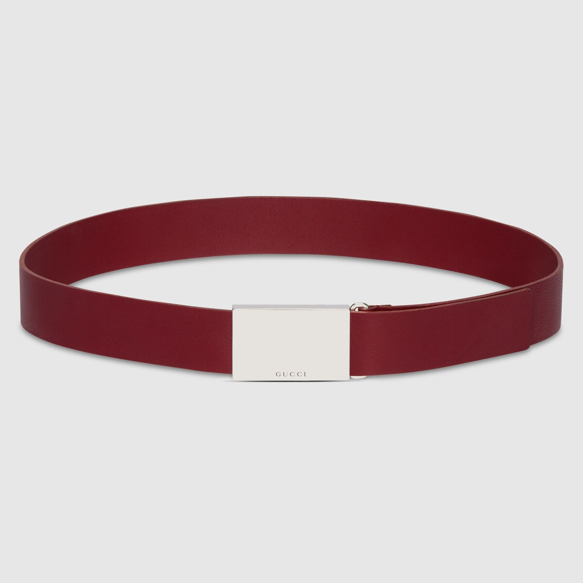 Belt with rectangular buckle in Rosso Ancora red leather | GUCCI® DK