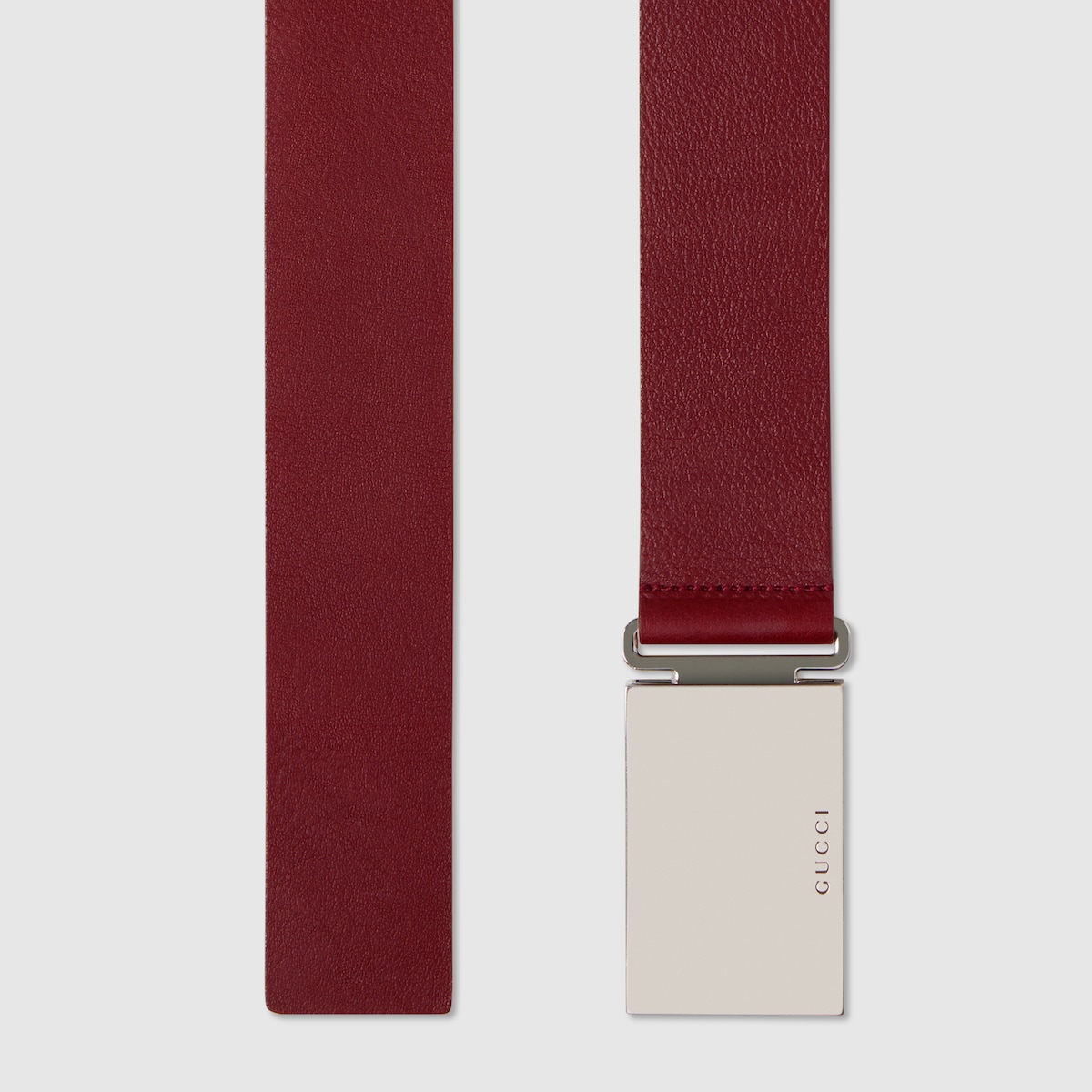 Belt with rectangular buckle in Rosso Ancora red leather | GUCCI® UK