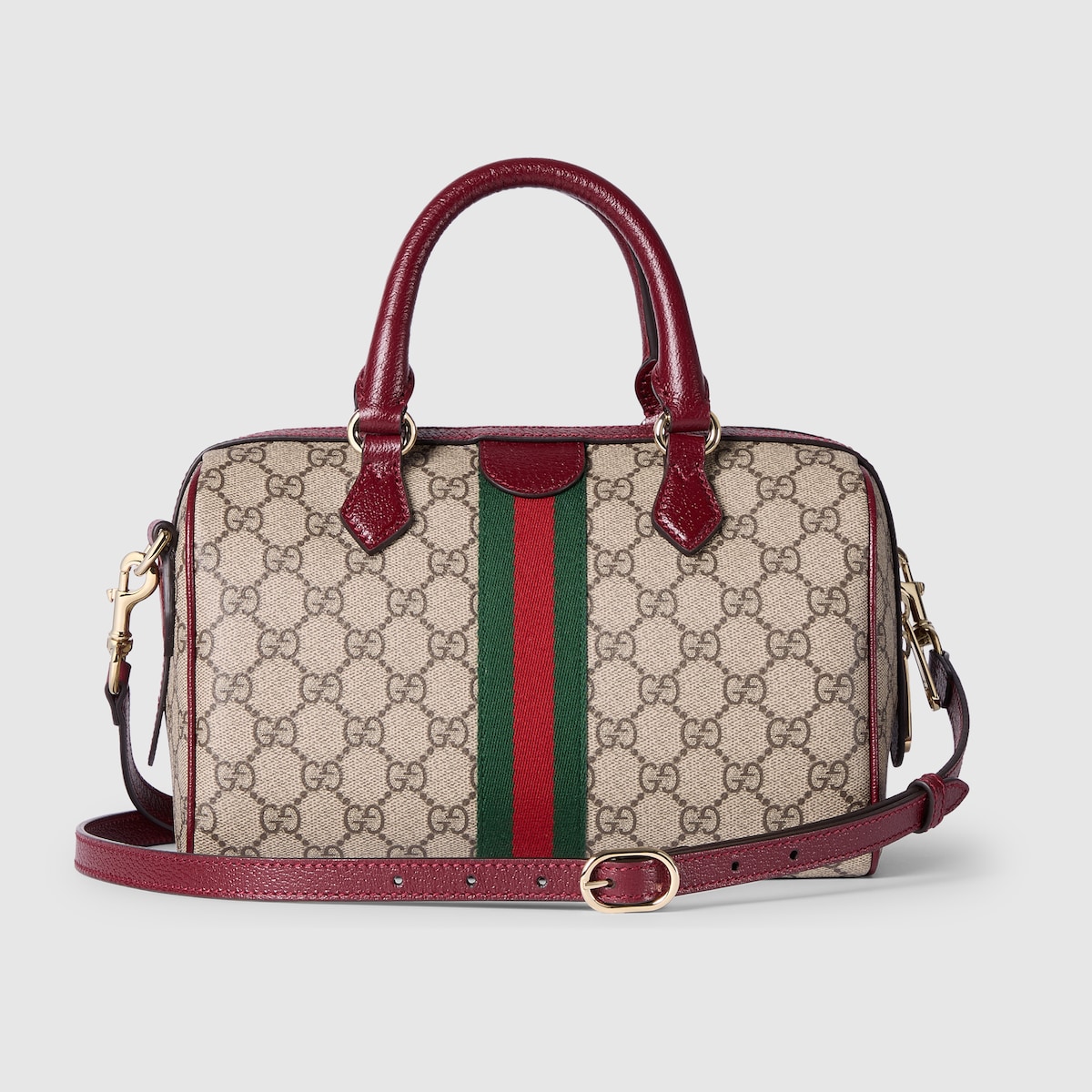 Ophidia medium boston bag in beige and brown GG fabric | GUCCI® SG
