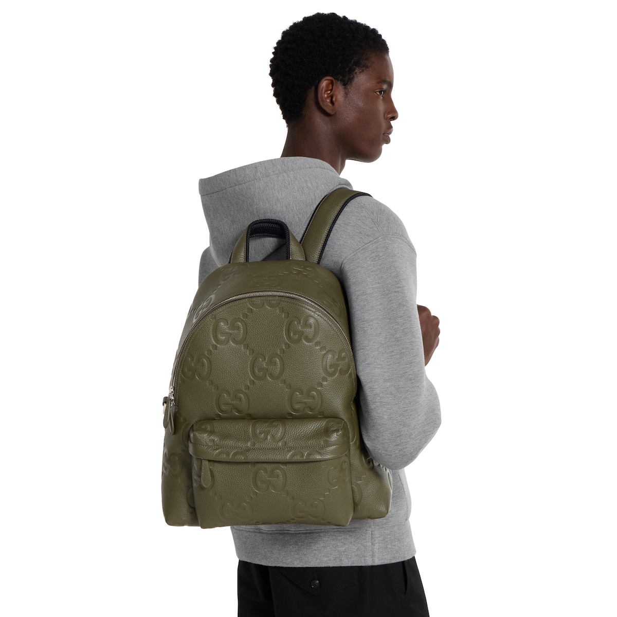 GG jumbo medium backpack in dark green GG leather | GUCCI® IT