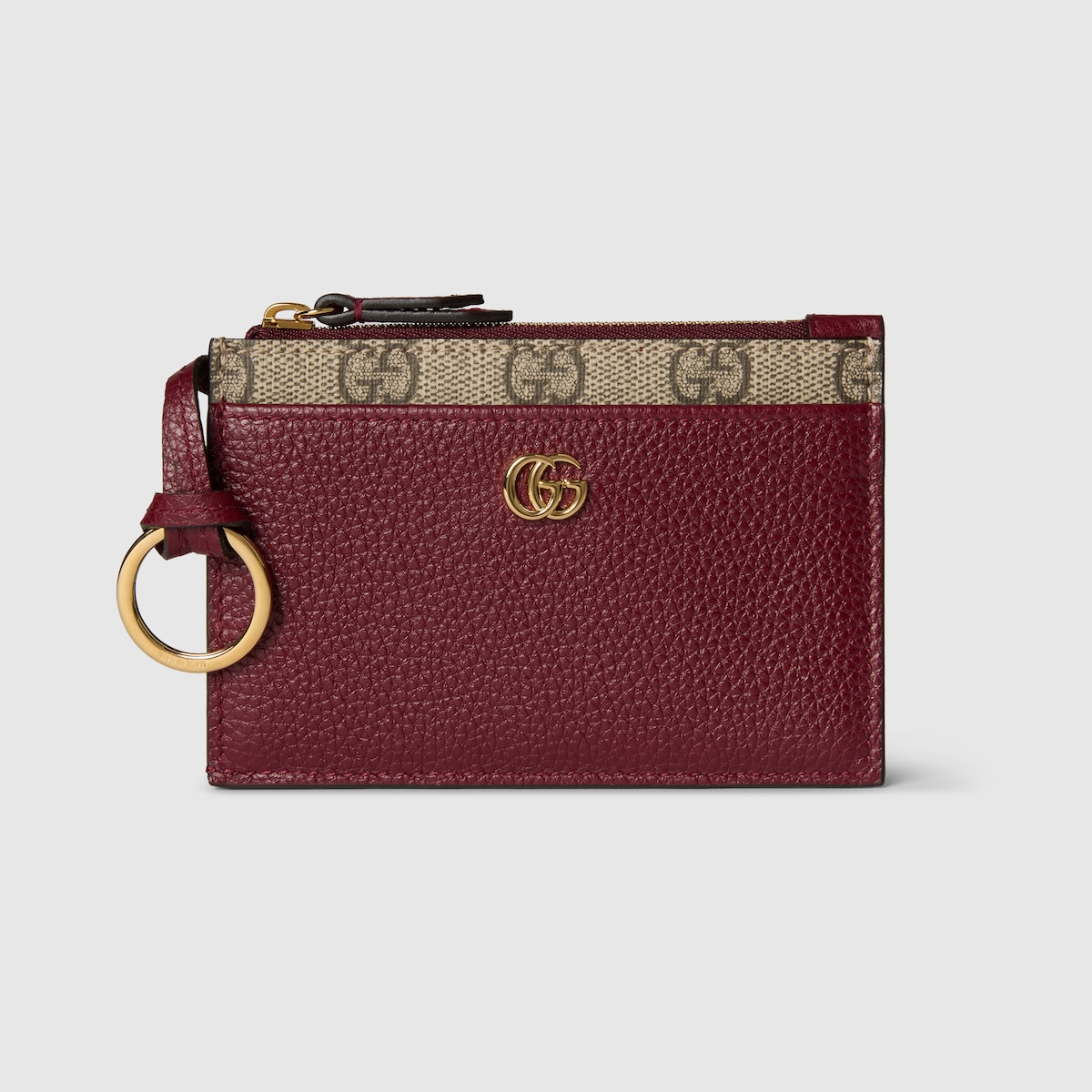 GG Marmont zip key pouch in Rosso Ancora red and beige | GUCCI® US