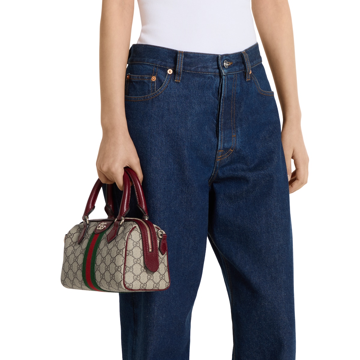 กระเป๋า Ophidia small boston bag inผ้า GG สีเบจและสีน้ำตาล | GUCCI® TH