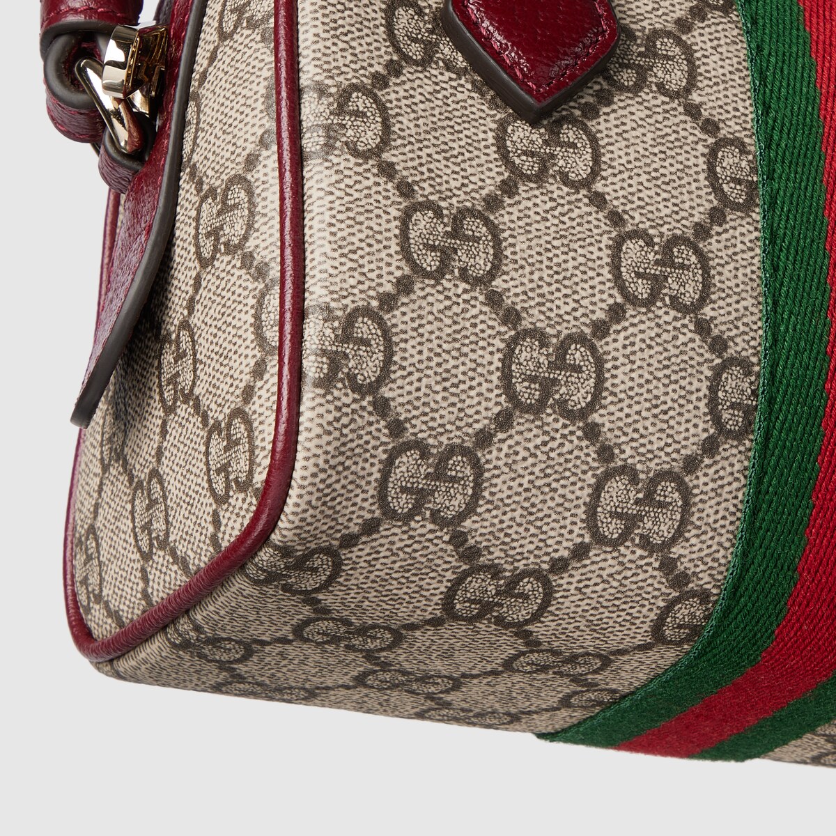 Ophidia mini boston bag in beige and brown GG fabric | GUCCI® SG