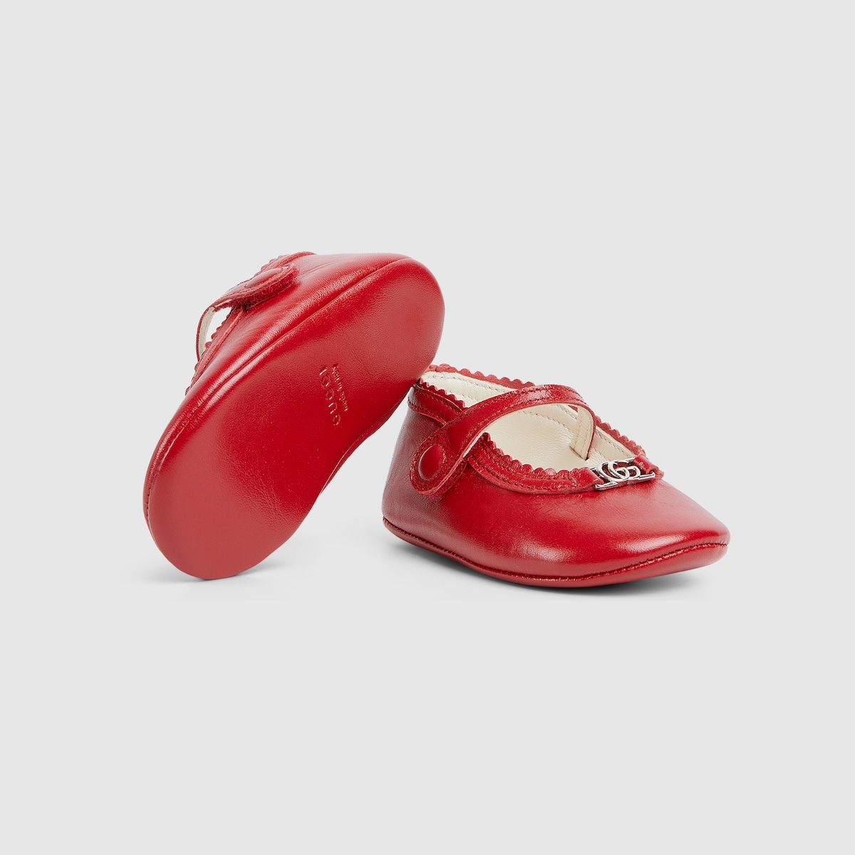 Baby ballet flats with Double G in red leather | GUCCI® SI
