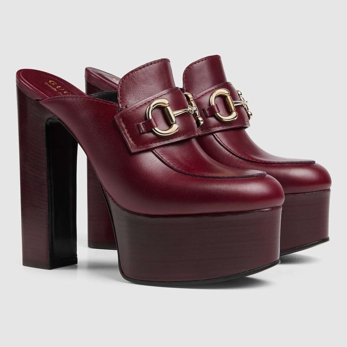 Women's platform mule with Horsebit in Rosso Ancora leather | GUCCI® ZA