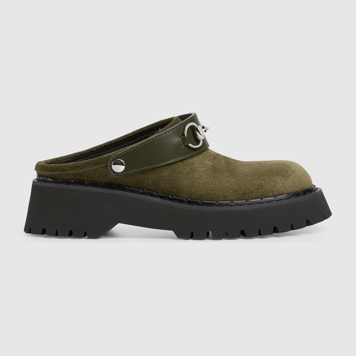 Damen-Mules mit Horsebit in dunkelgrünes Wildleder | GUCCI® DE