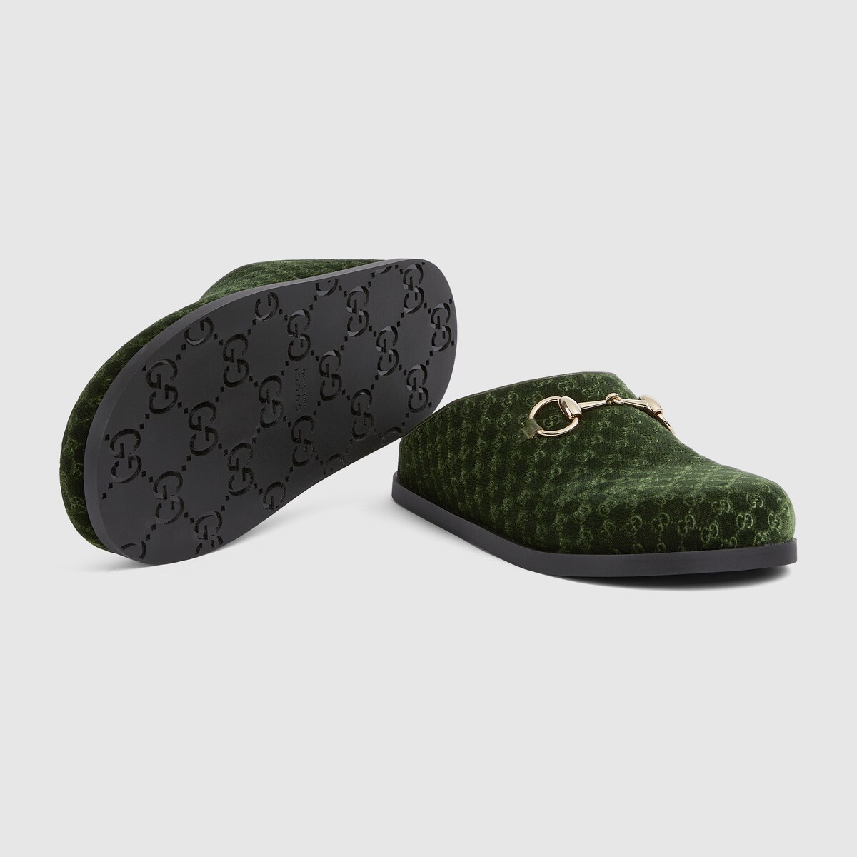Women's mule with Horsebit in dark green GG velvet | GUCCI® ZA