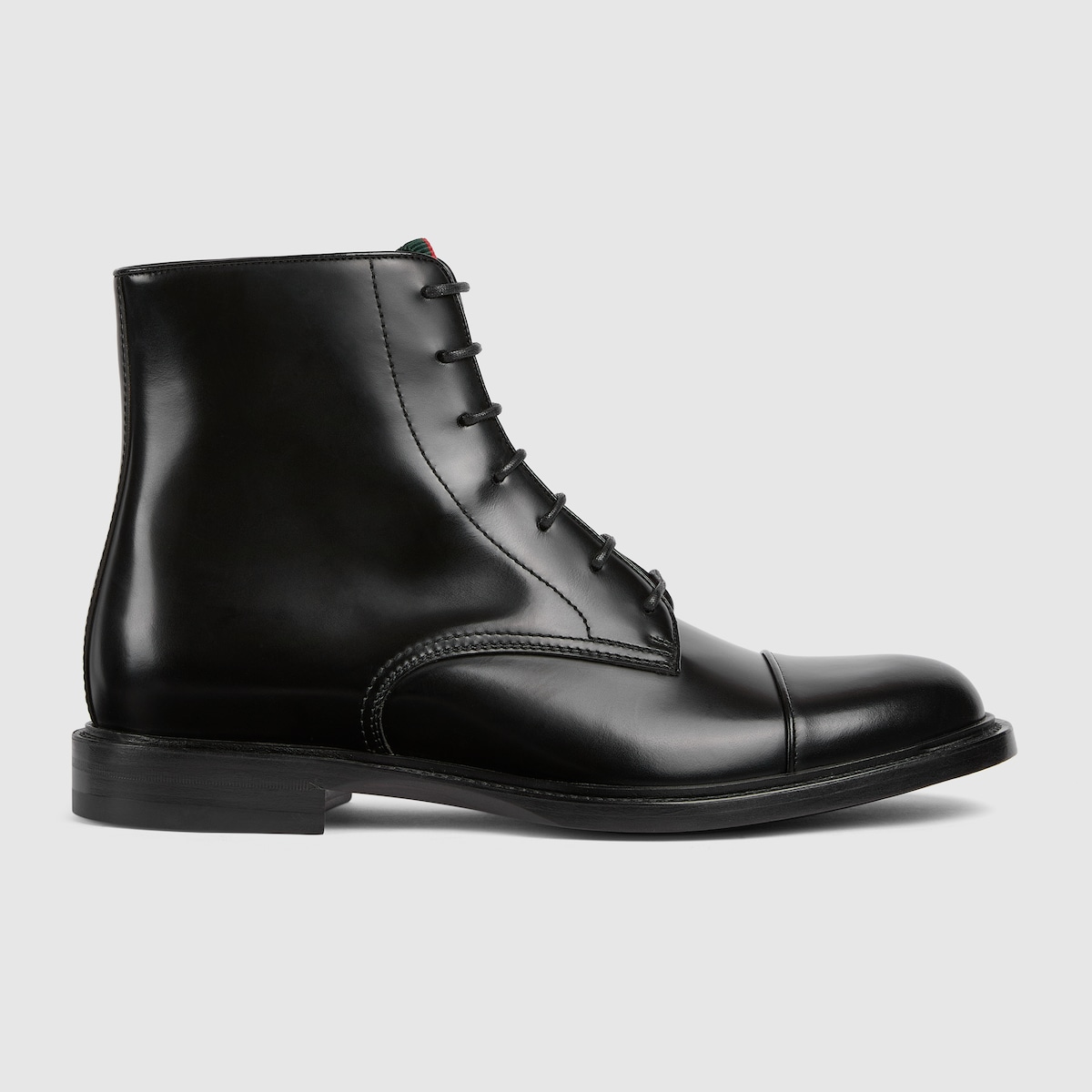 Men's lace-up boot with Web in black shiny leather | GUCCI® ZA