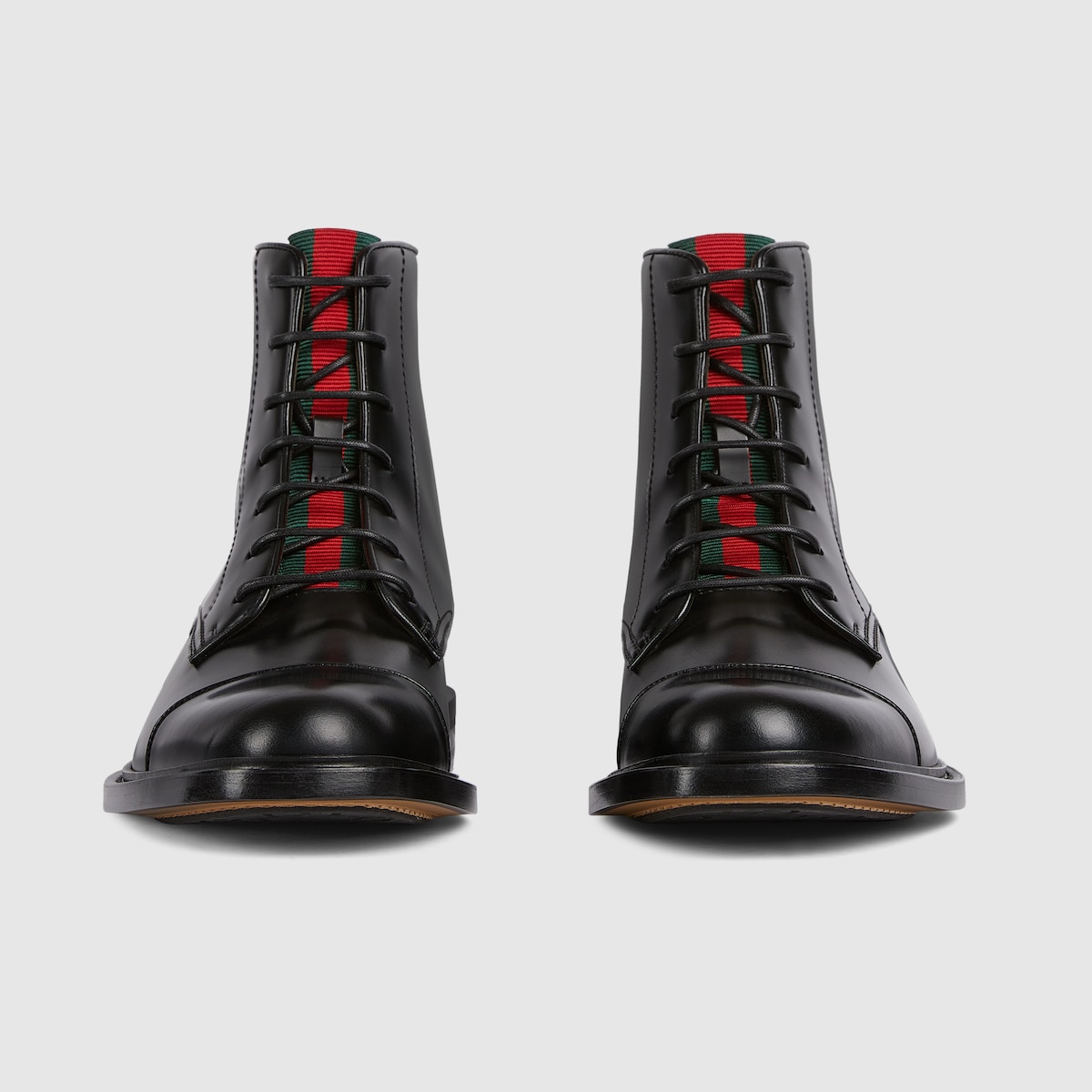 Men's lace-up boot with Web in black shiny leather | GUCCI® UK