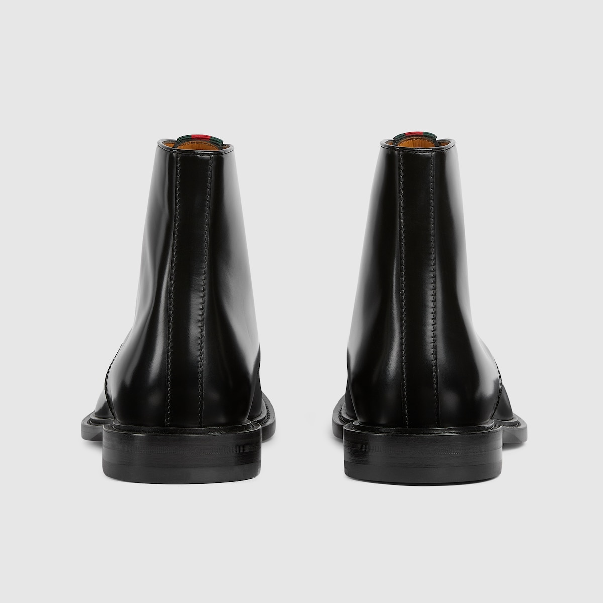 Men's lace-up boot with Web in black shiny leather | GUCCI® ZA