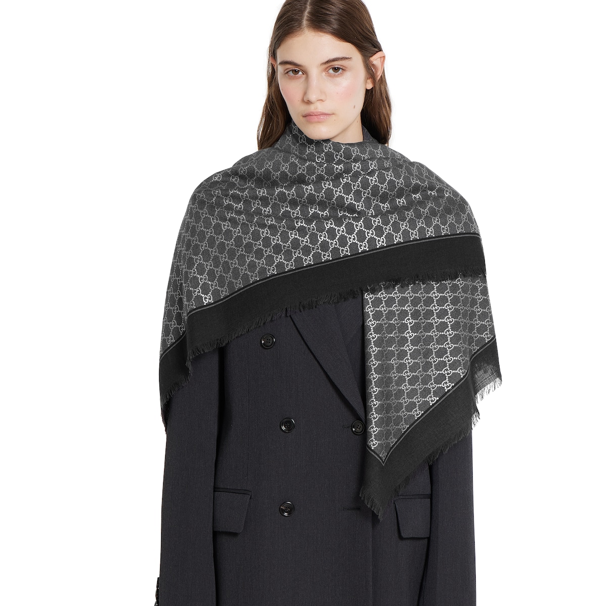 Laminated GG wool shawl in black | GUCCI® US
