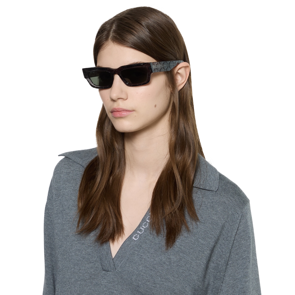 Rectangular frame sunglasses in dark grey | GUCCI® US