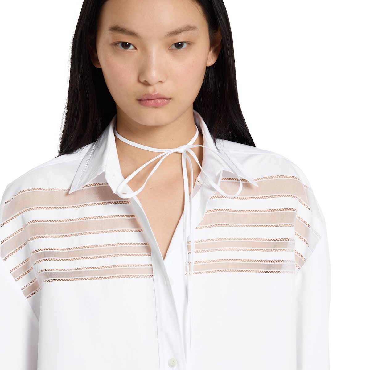 Cotton poplin shirt with embroidery in white | GUCCI® Australia