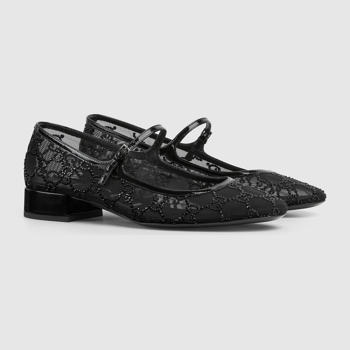 Women's GG crystal ballet flat in black mesh with GG crystals | GUCCI ...