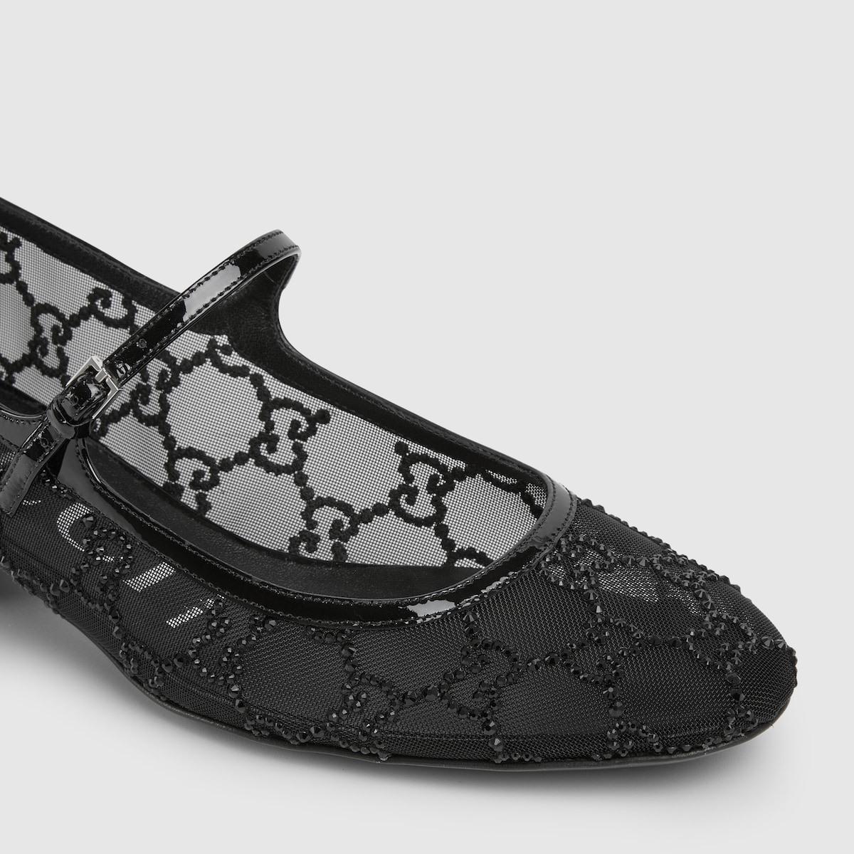 Women's GG crystal ballet flat in black mesh with GG crystals | GUCCI ...