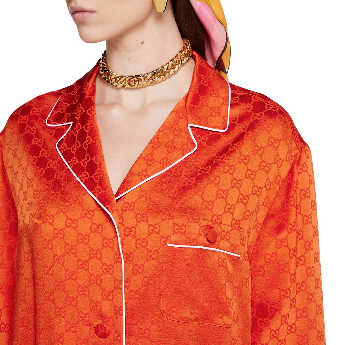 GG satin shirt in bright orange | GUCCI® Australia