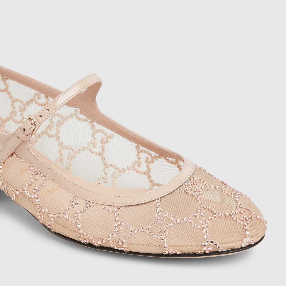 Women's GG crystal ballet flat in light pink mesh with GG crystals ...