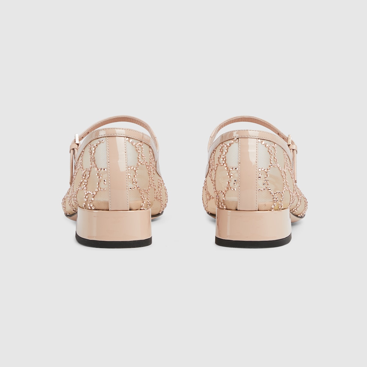 Women's GG crystal ballet flat in light pink mesh with GG crystals ...