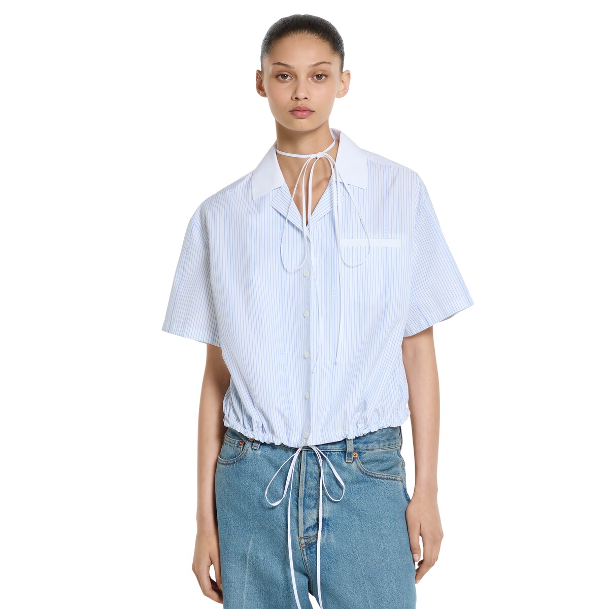 Gucci cotton fil coupé shirt in white and light blue | GUCCI® Australia