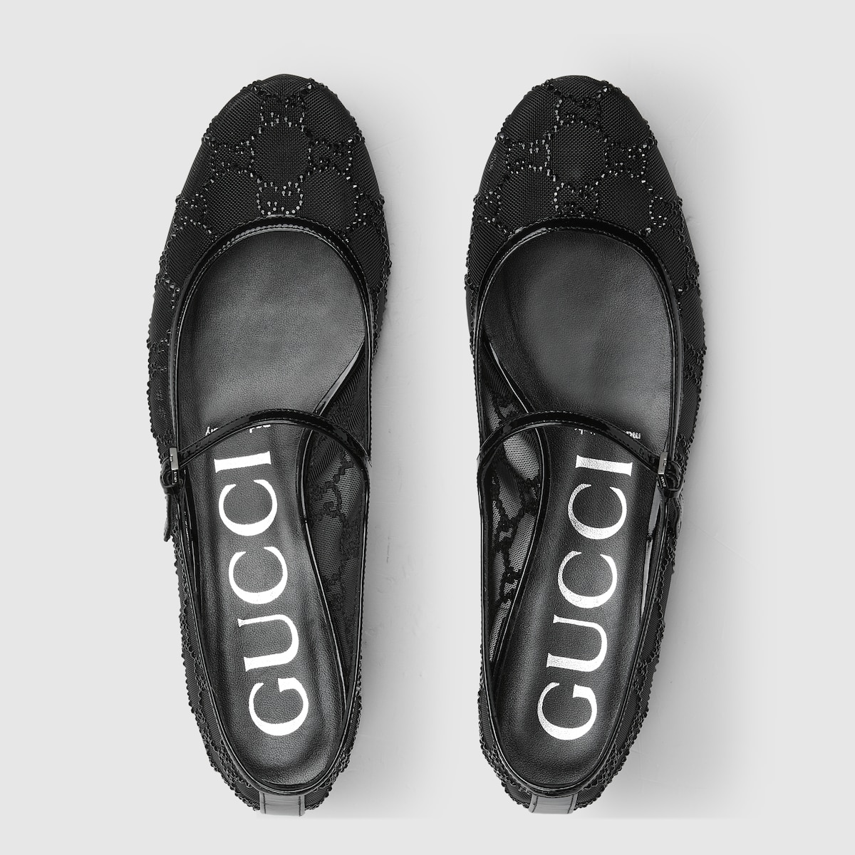 Women's GG crystal ballet flat in black mesh with GG crystals | GUCCI ...