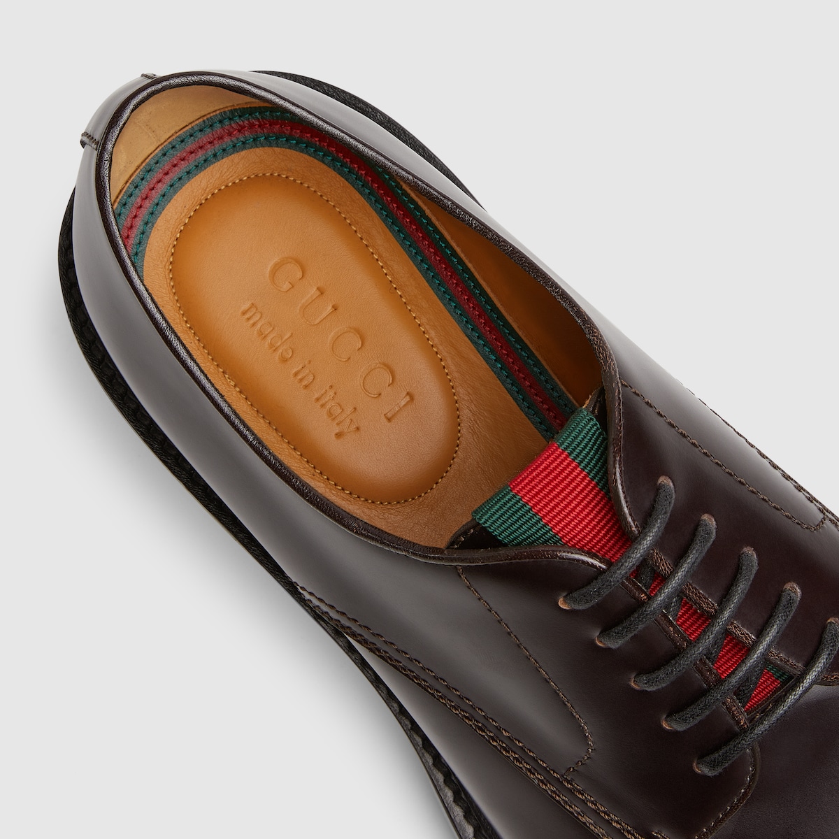 Men's lace up shoe in dark brown shiny leather | GUCCI® AT