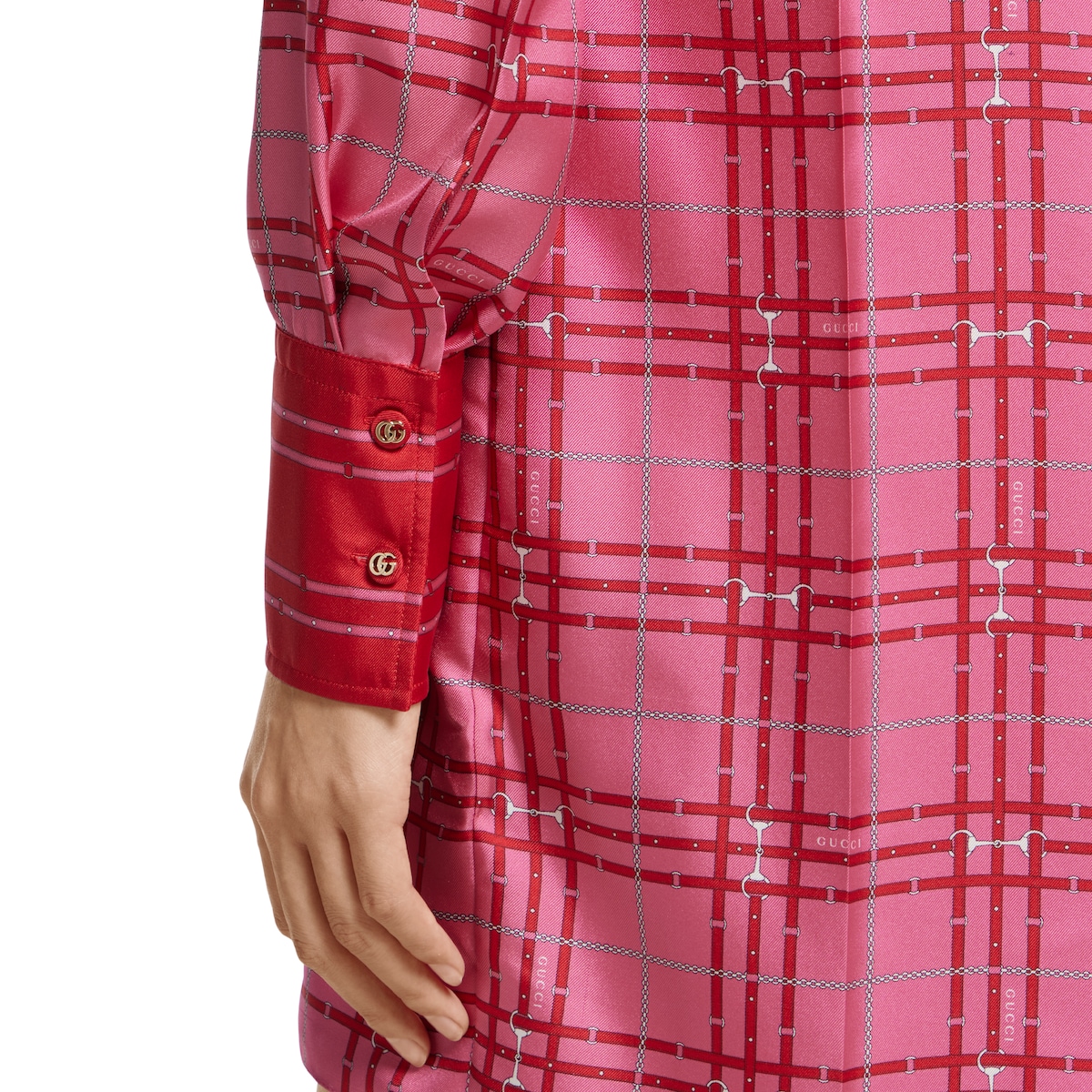 Printed silk twill dress in pink and rosso ancora red | GUCCI® US