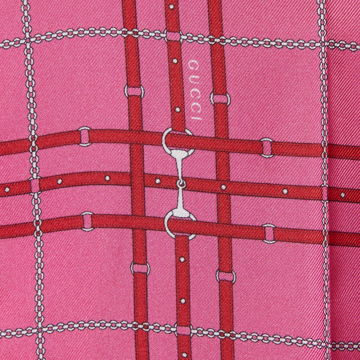 Printed silk twill dress in pink and rosso ancora red | GUCCI® US