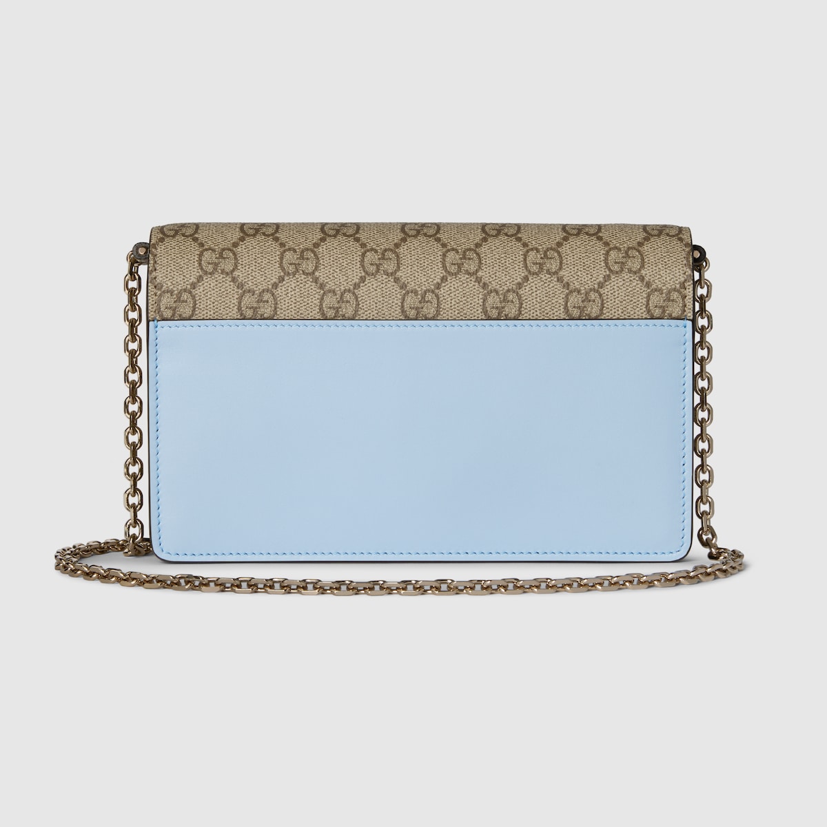 GG Emblem wallet on chain in light blue leather | GUCCI® Australia