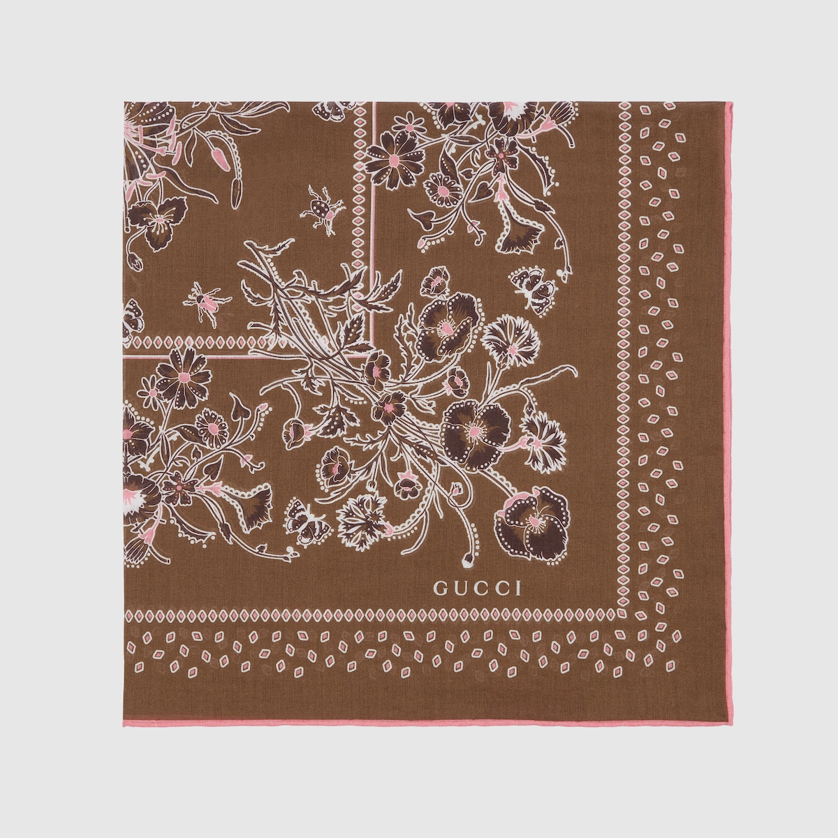 Printed cotton pocket square in beige | GUCCI® UK