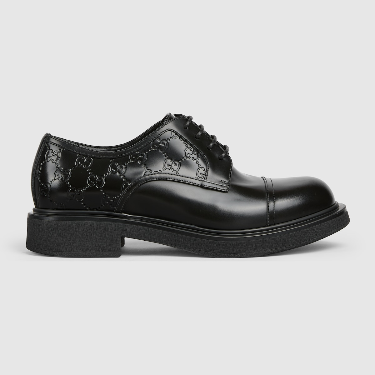 Men's lace-up shoe with GG detail in black leather | GUCCI® UK
