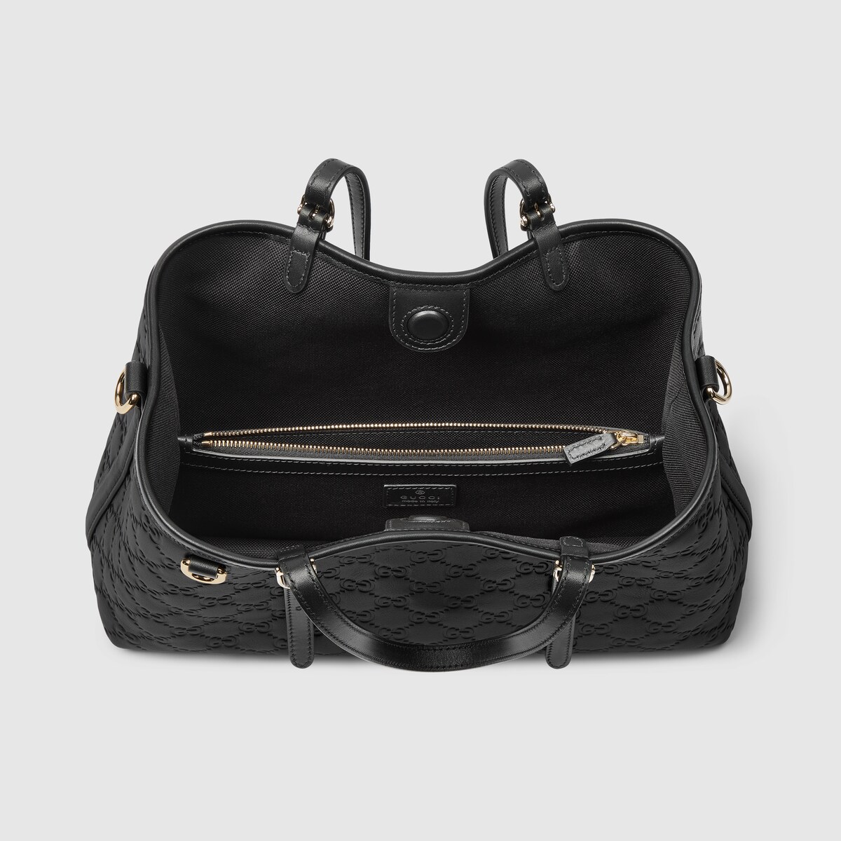GG Emblem medium tote bag in black leather | GUCCI® CA
