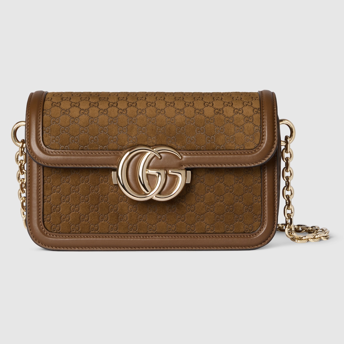 Gucci Go small shoulder bag in brown GG suede | GUCCI® UK