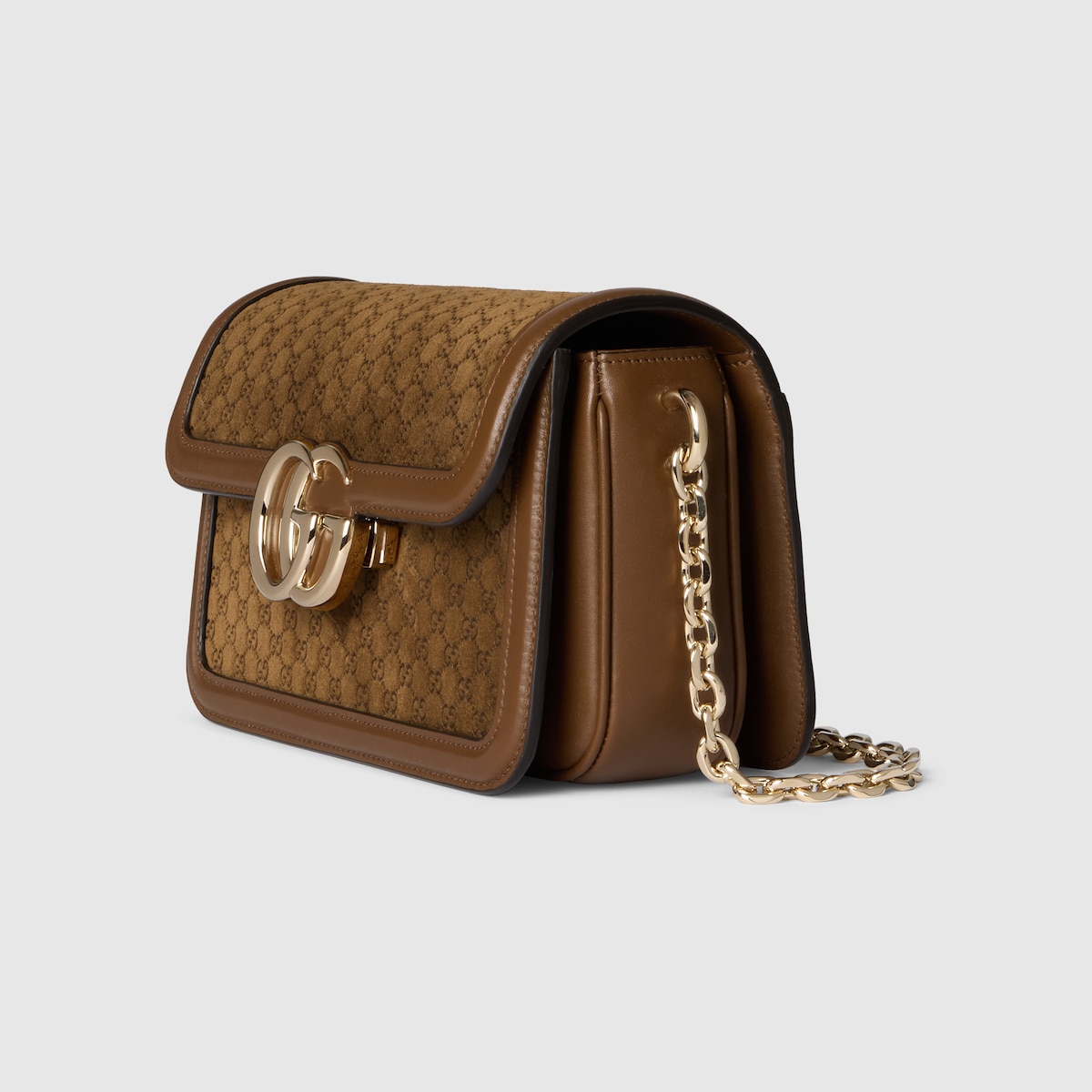 Gucci Go small shoulder bag in brown GG suede | GUCCI® UK