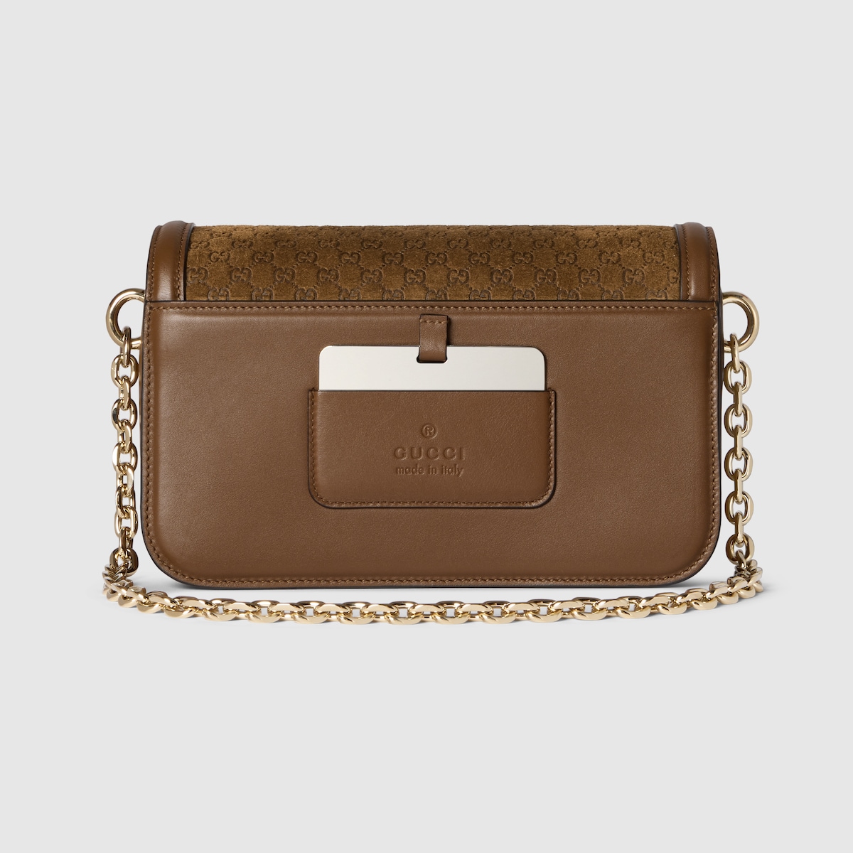 Gucci Go small shoulder bag in brown GG suede | GUCCI® UK