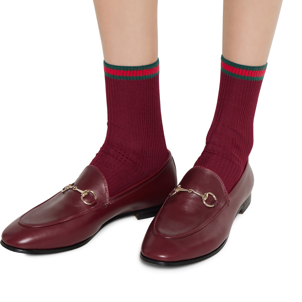 Ribbed cotton socks with Web in bordeaux | GUCCI® US