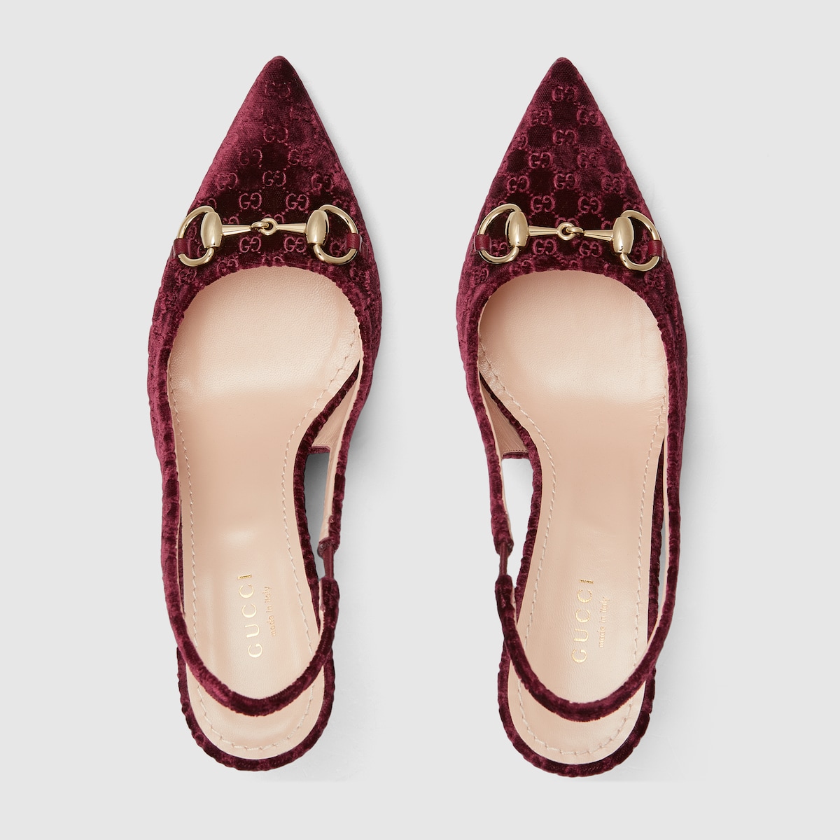 Women's slingback pump with Horsebit in bordeaux GG velvet | GUCCI® US