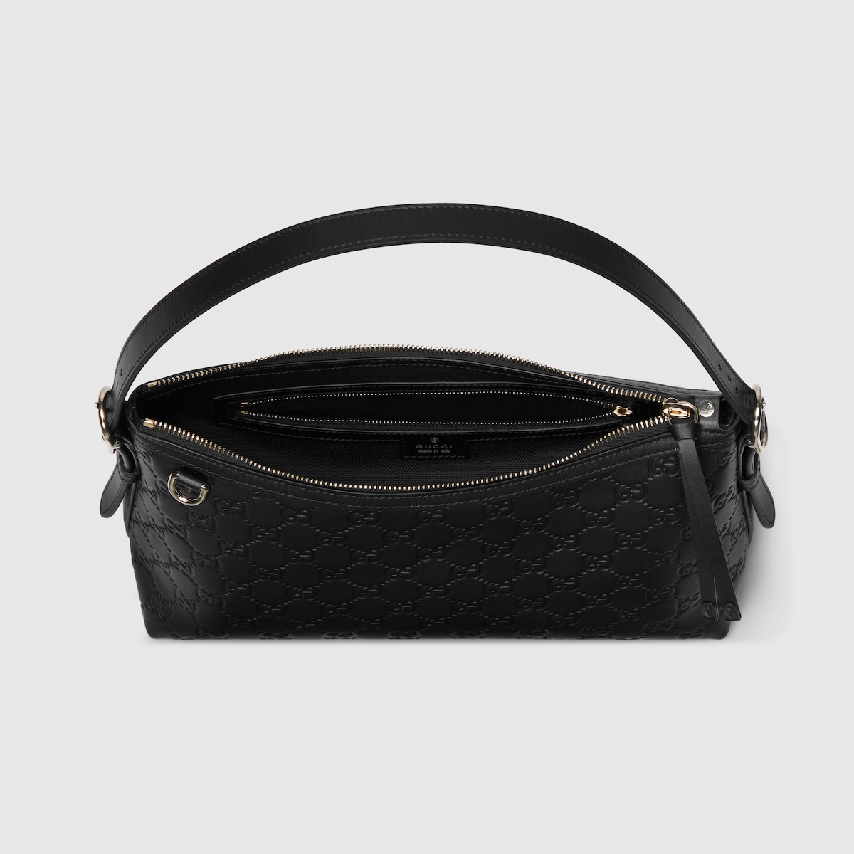 GG Emblem medium shoulder bag in black GG leather | GUCCI® SG