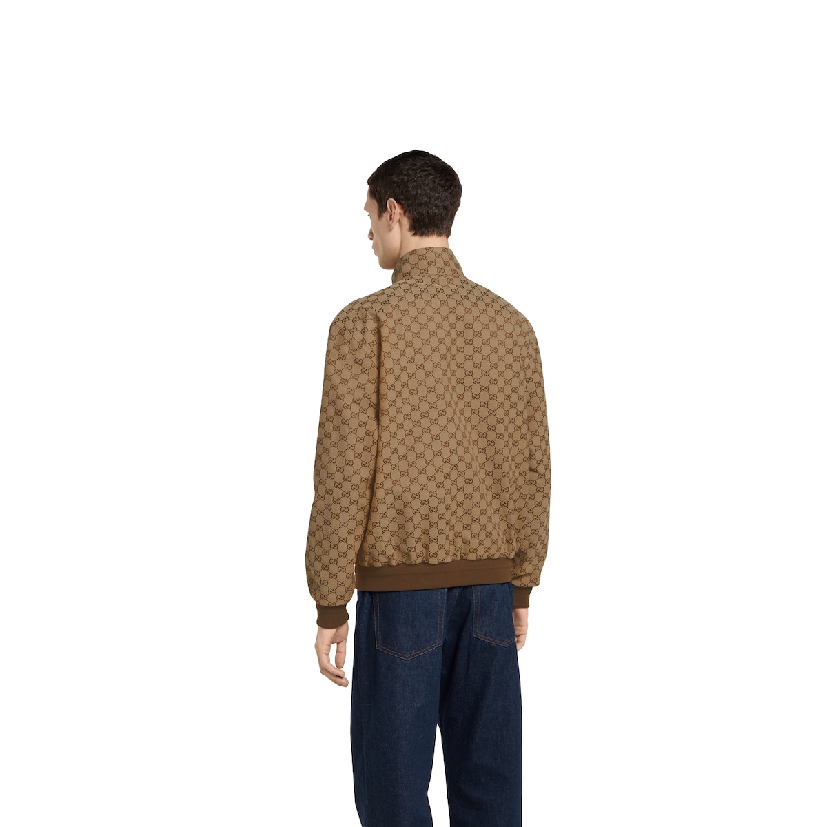 GG canvas bomber jacket in camel and dark brown | GUCCI® IT