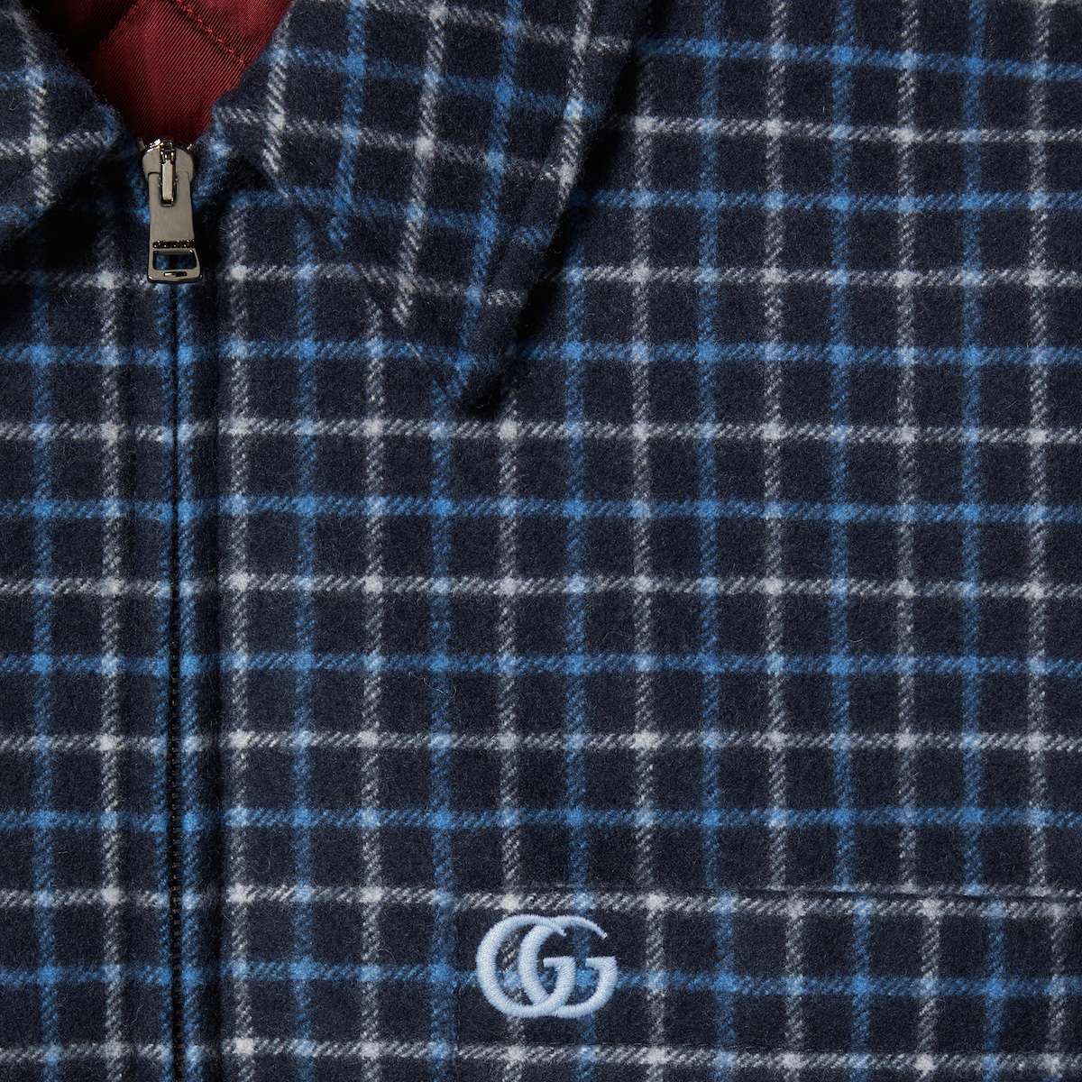 Wool flannel zip jacket with embroidery in dark blue and white | GUCCI® US