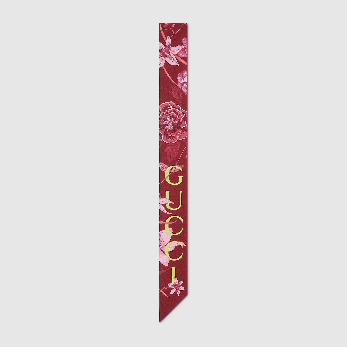 Printed silk twill ribbon in bordeaux and green | GUCCI® UK