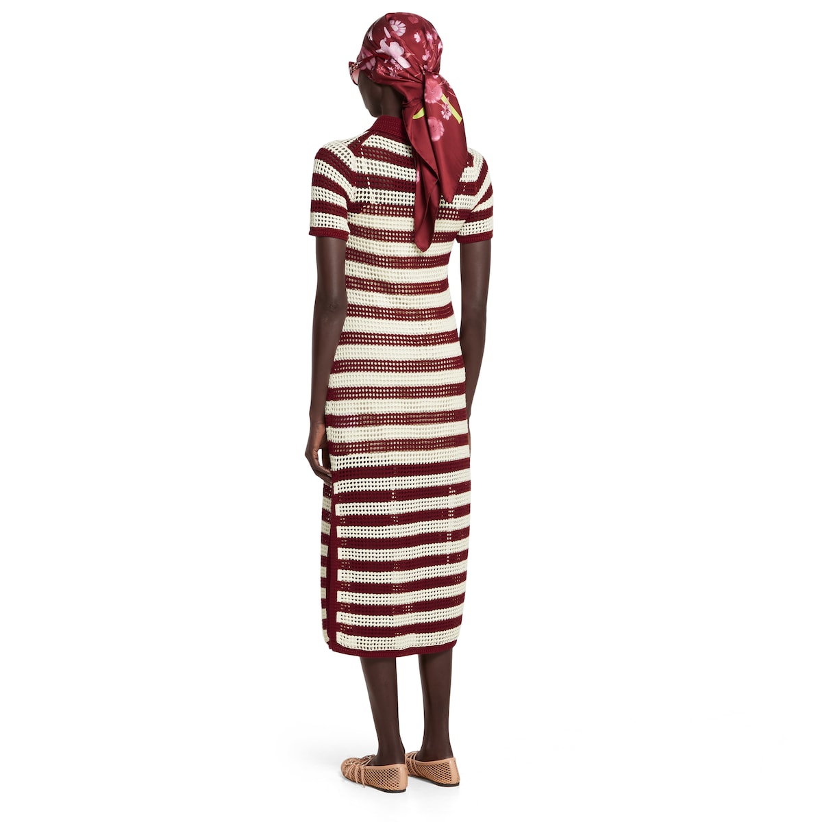 Striped cotton cable knit dress in rosso ancora red and white | GUCCI® US
