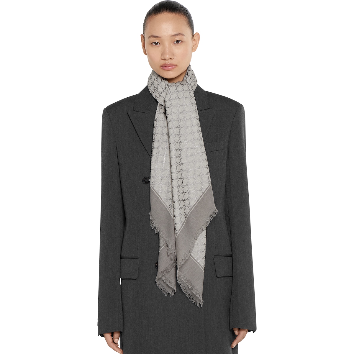 Laminated GG wool shawl in light grey | GUCCI® HU